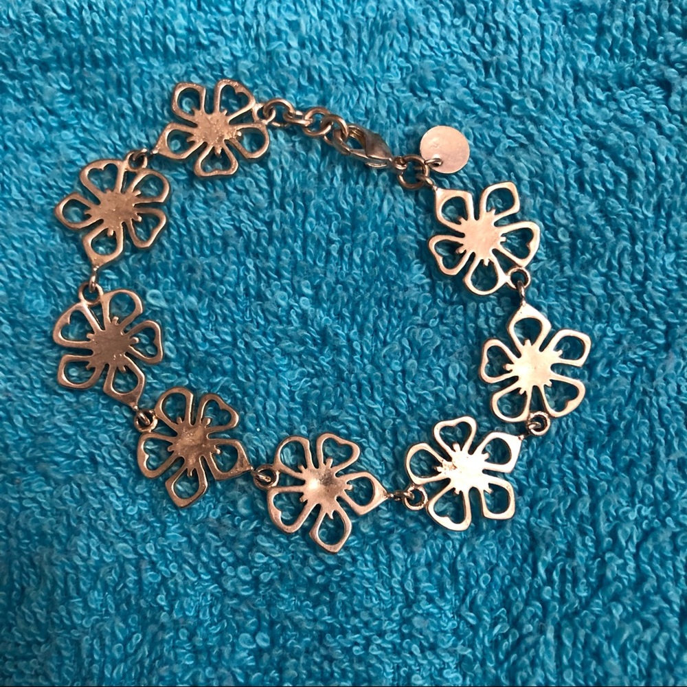 Vintage Sterling Silver Flower Bracelet - Gem